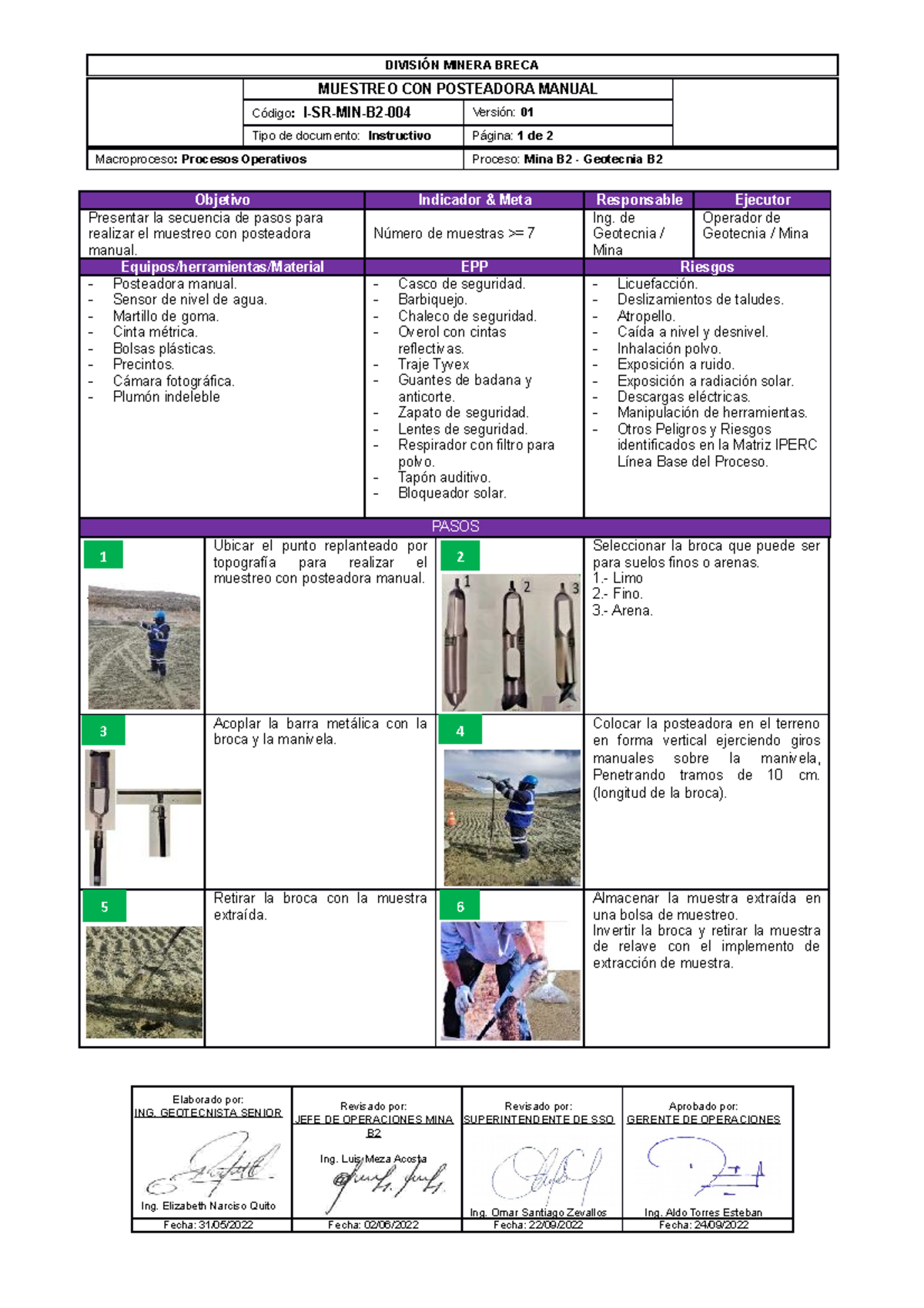 Taludes - DIVISIÓN MINERA BRECA MUESTREO CON POSTEADORA MANUAL Código ...