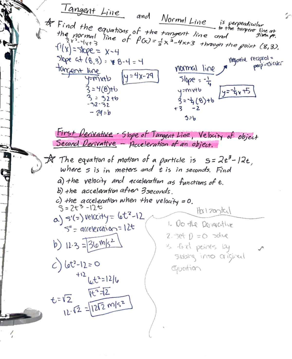 Calculus Chapter 2.3 pg 3 - Tangent Line and Normal Line is the Find ...
