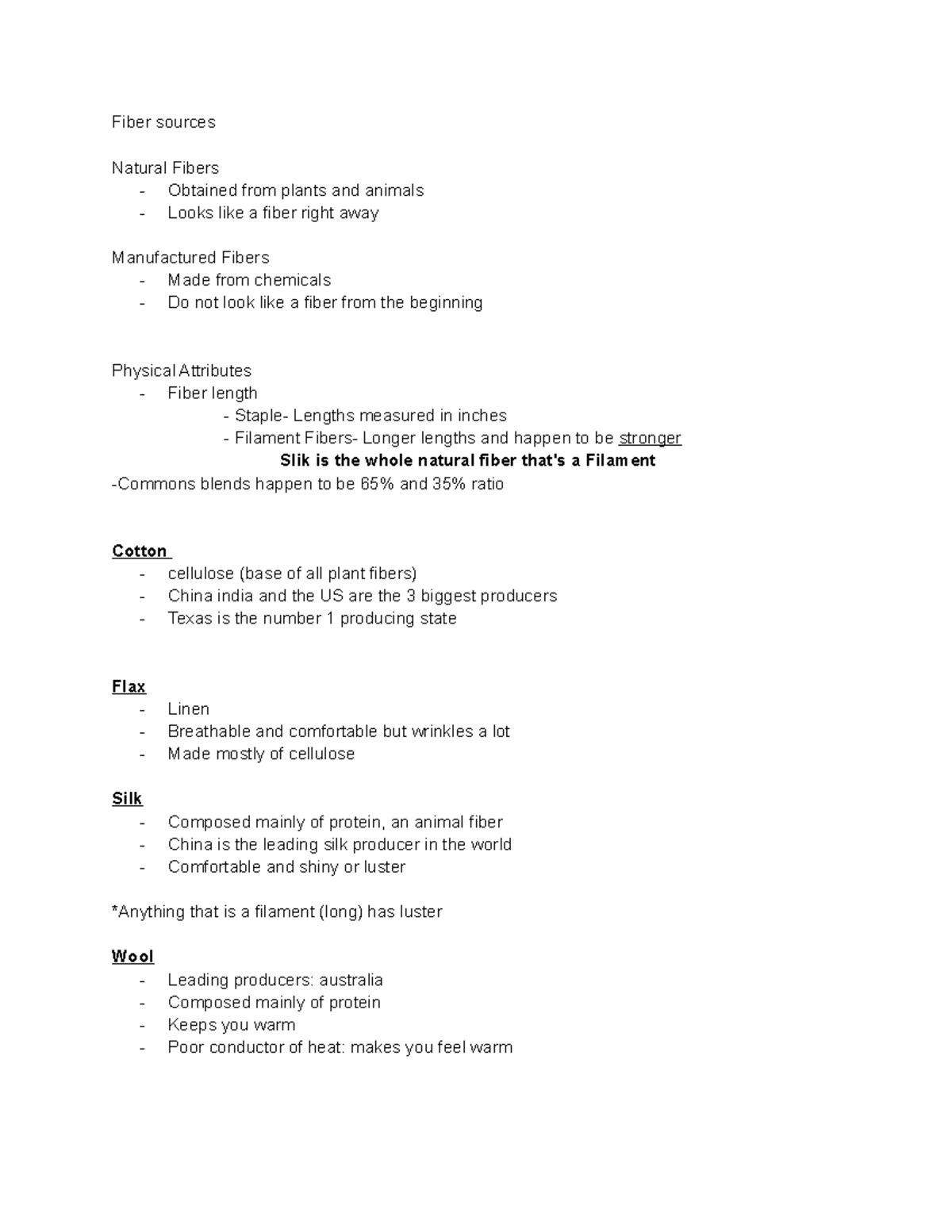 textiles lab lecture notes - Fiber sources Natural Fibers - Obtained ...