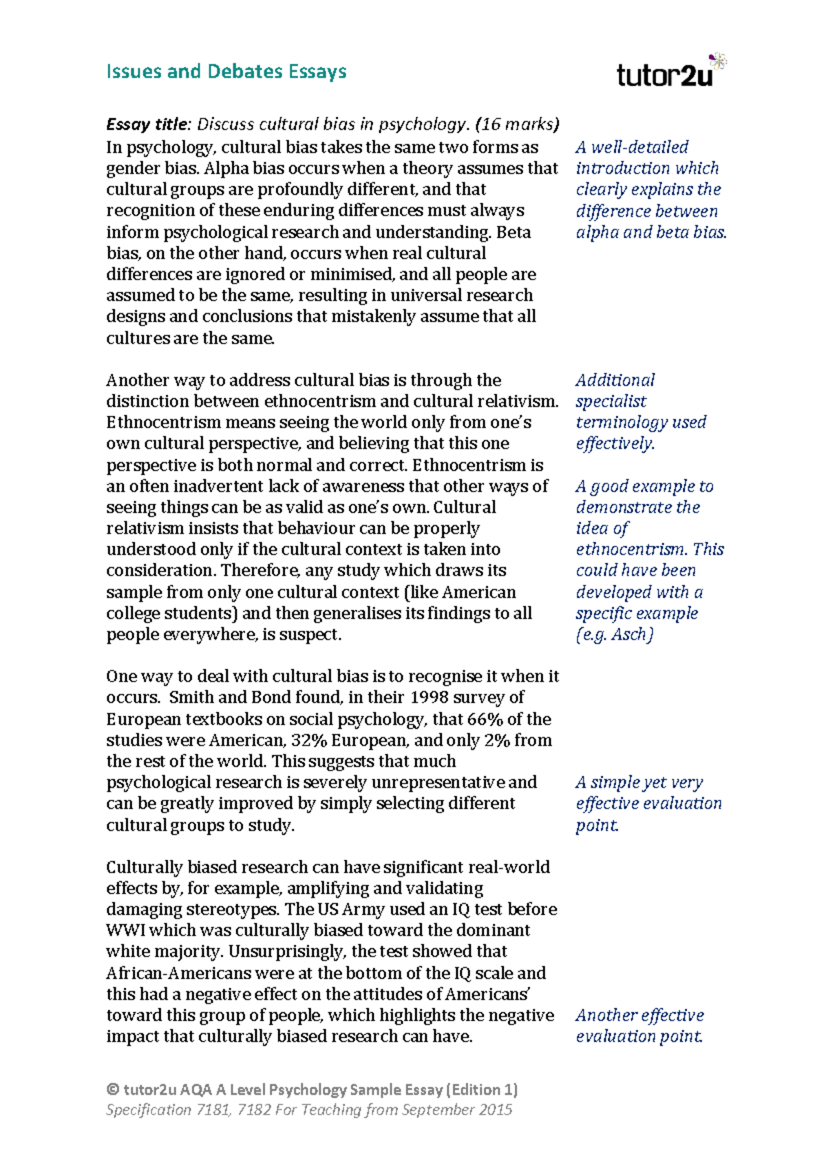 08.1b Essay Cultural Bias with Comments - Issues and Debates Essays ...