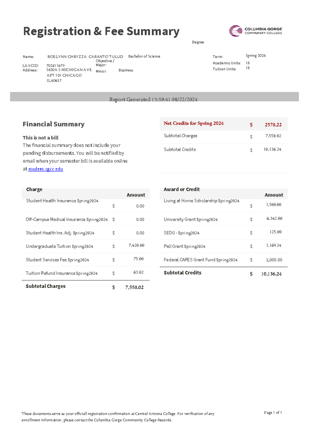 Registration & Fee Summary Roelynn Chryzza Caranto Tulud - Registration ...