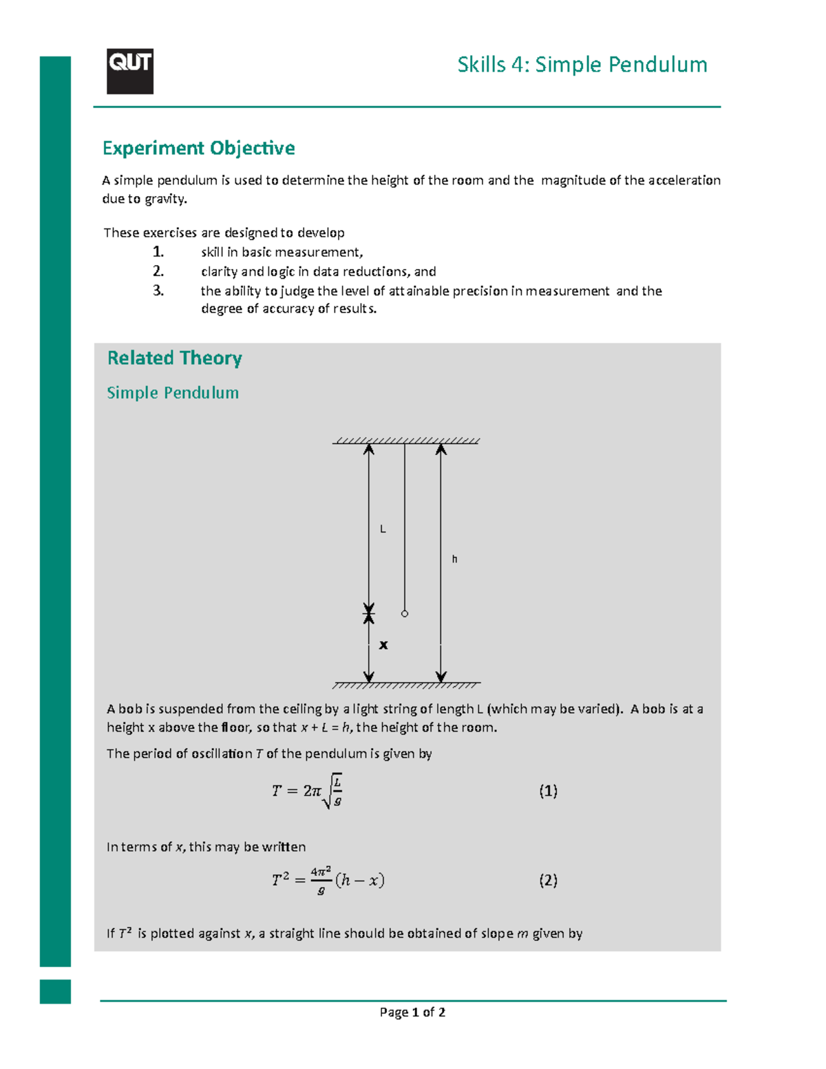 Skills 4 Manual - performa - Skills 4: Simple Pendulum ####### Page 1 ...