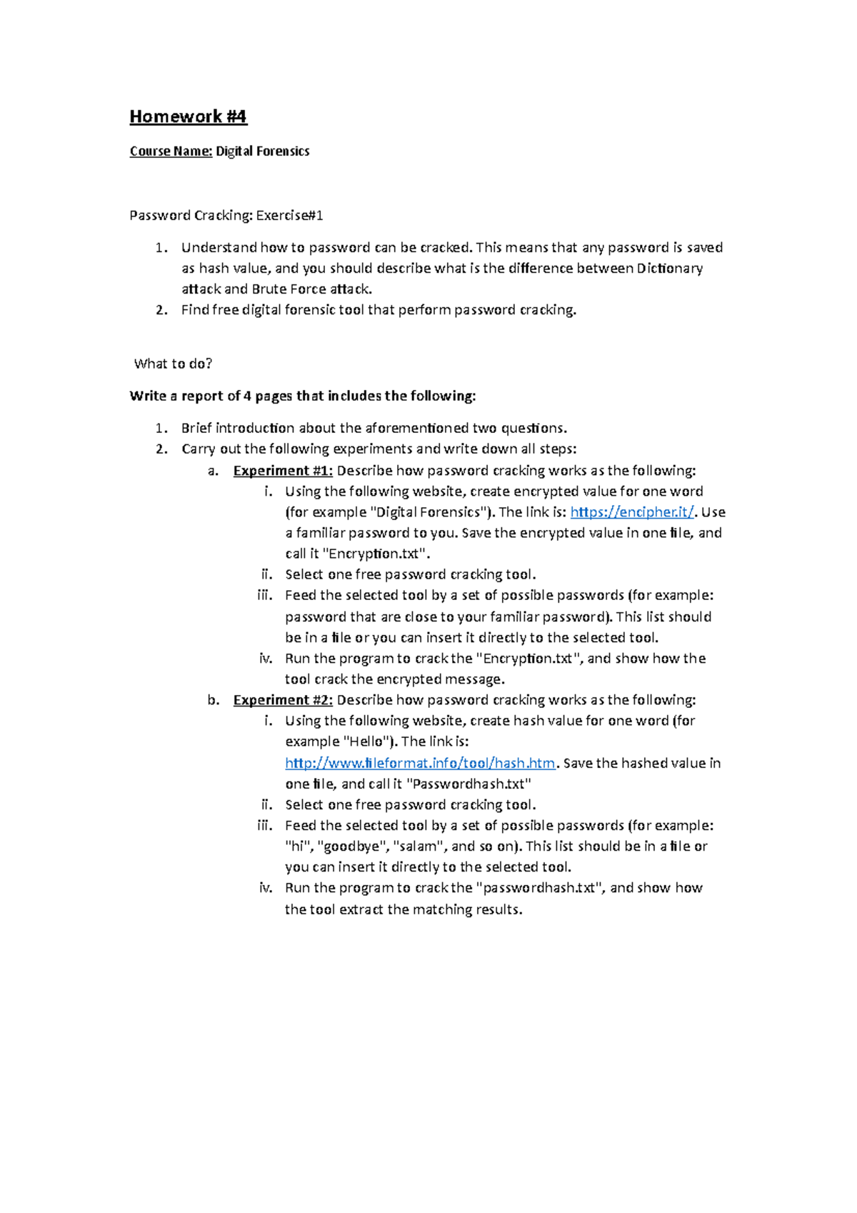Homework 6 - Digital foransics Assignment - Homework Course Name ...