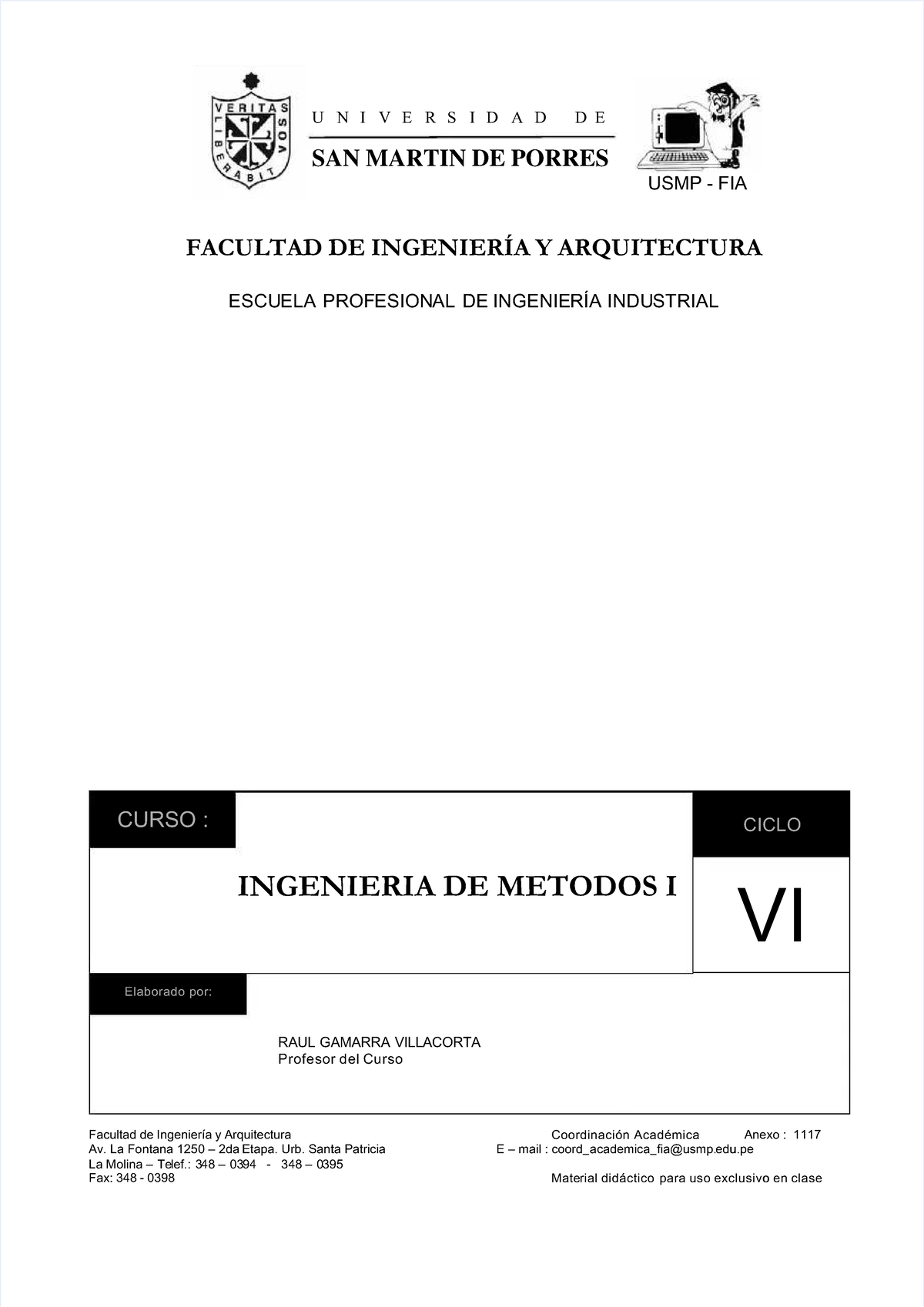 Clase Raul Gamarra - USMP - FIAUSMP - FIA FACULTAD DE INGENIERÍA Y ...