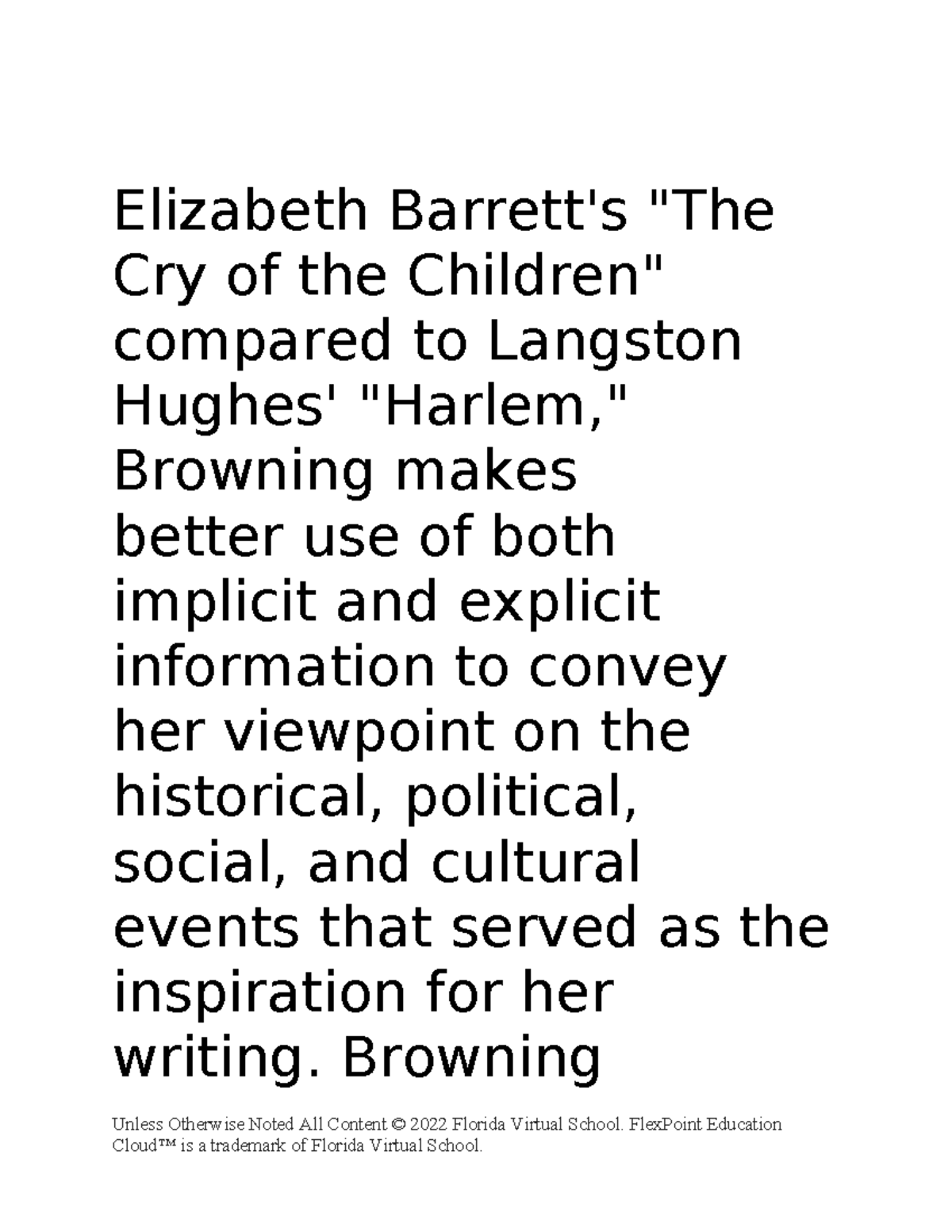 Research ready - Homework - Elizabeth Barrett's "The Cry of the ...