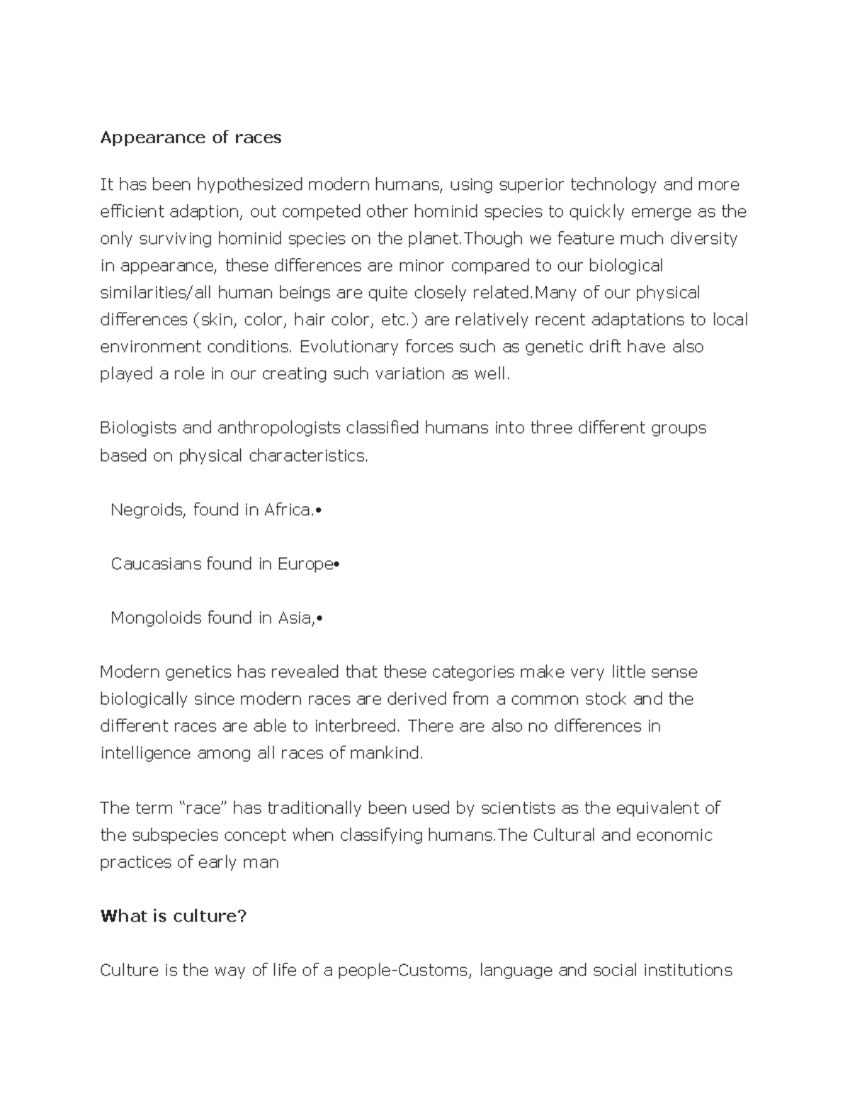 Appearance of races - Evolution of mankind - Appearance of races It has ...