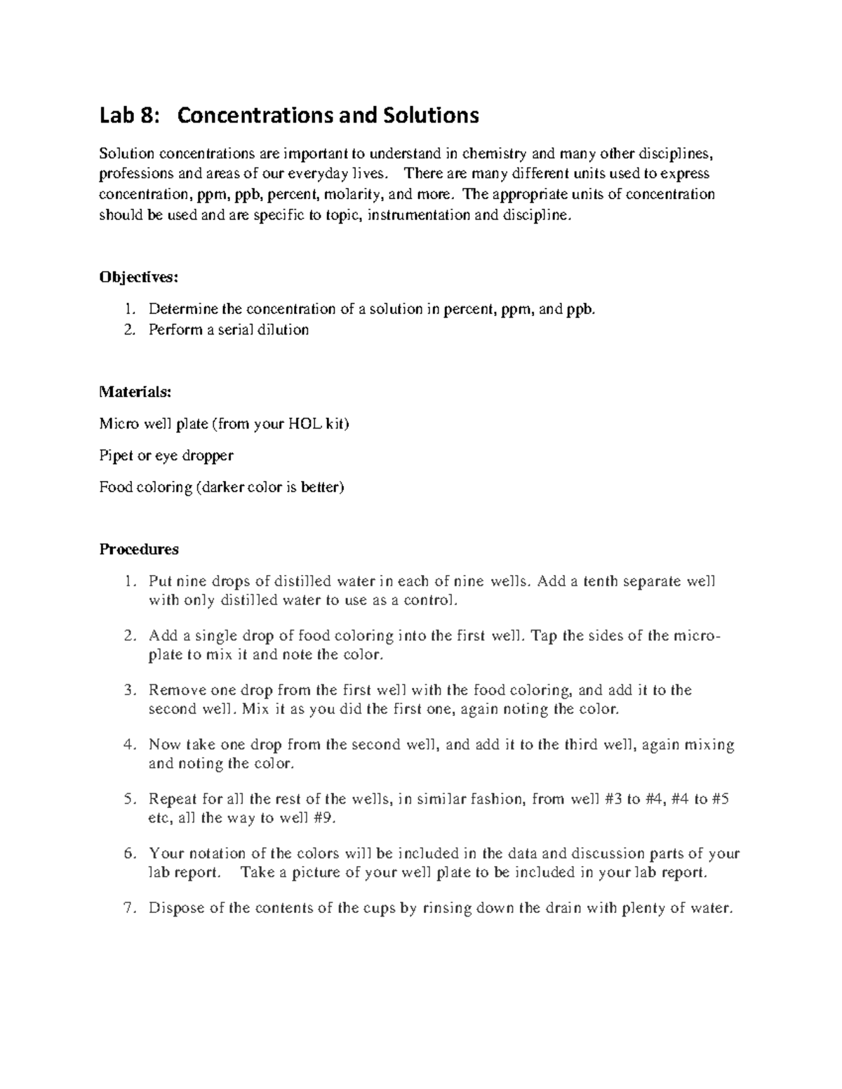 Lab 8 Concentrations and Solutions - Lab 8 : Concentrations and ...