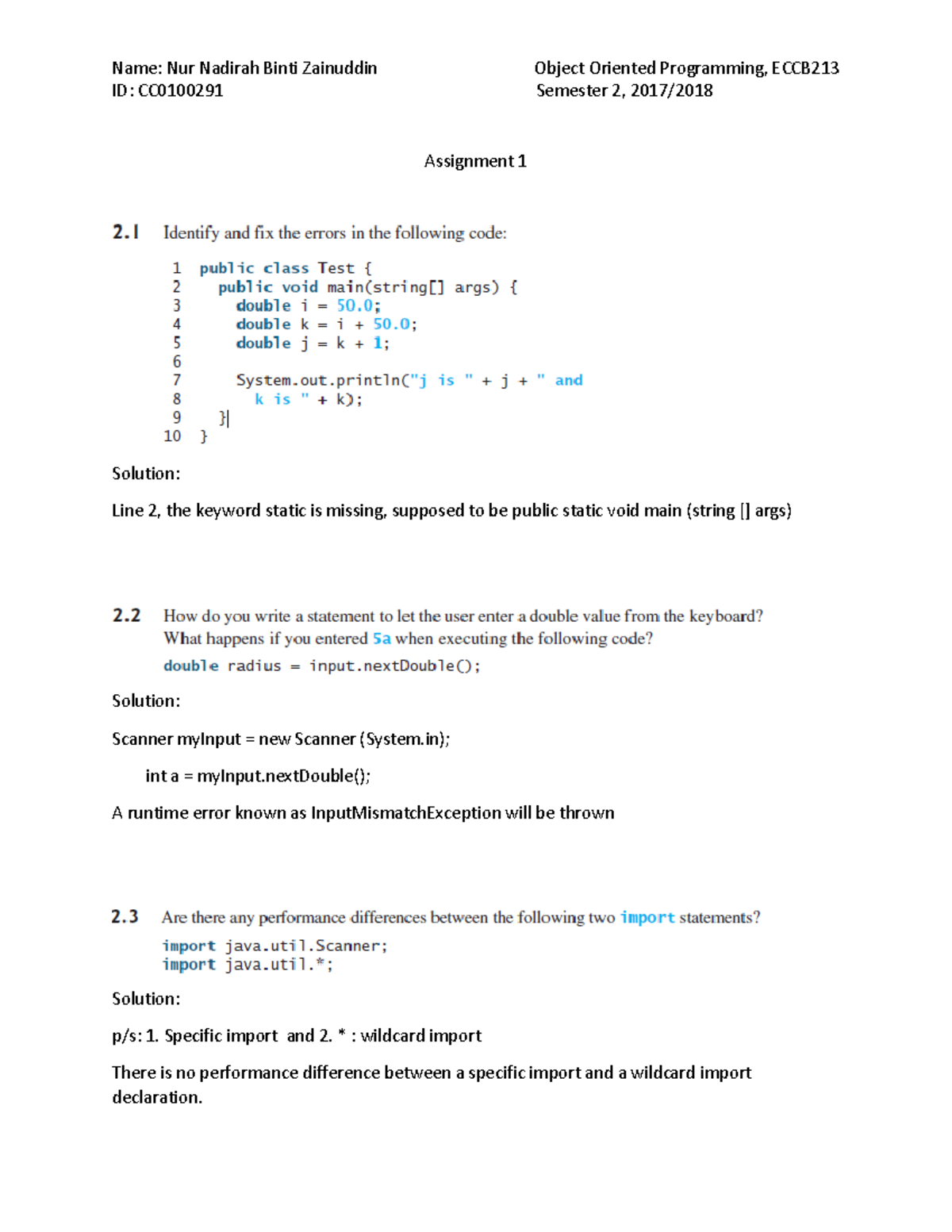 Assignment 1 - ID: CC0100291 Semester 2, 2017/ Assignment 1 Solution ...