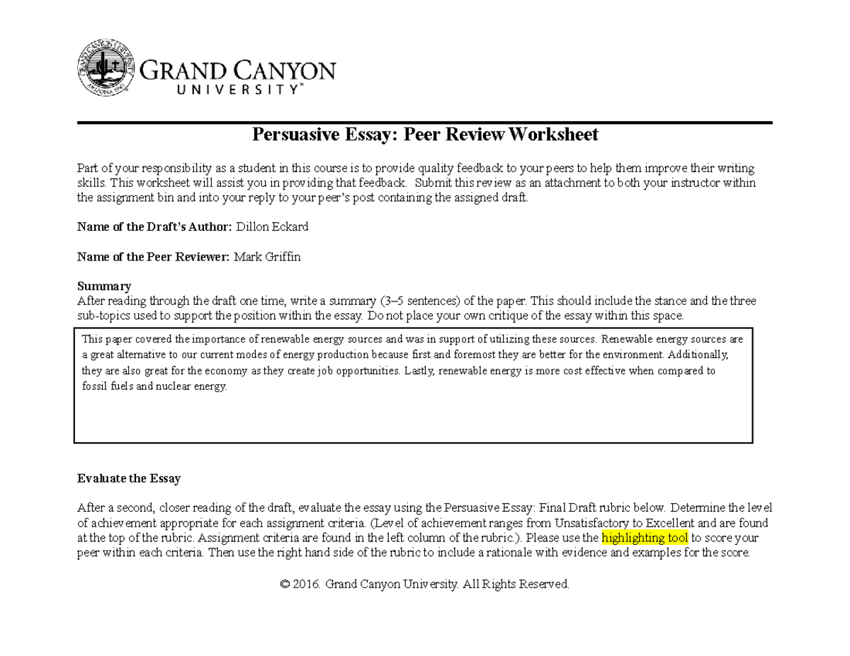 PHI-105 T-6 Persuasive Essay Peer Review Worksheet docx - Persuasive ...