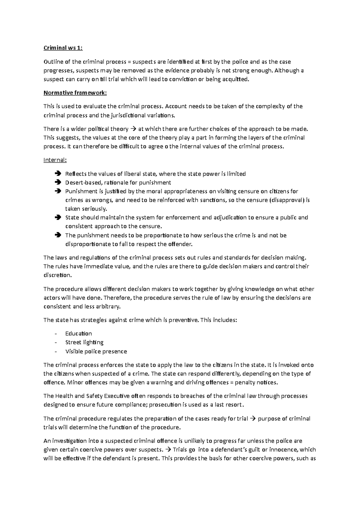 Ws 1 - workshop notes - Criminal ws 1: Outline of the criminal process ...
