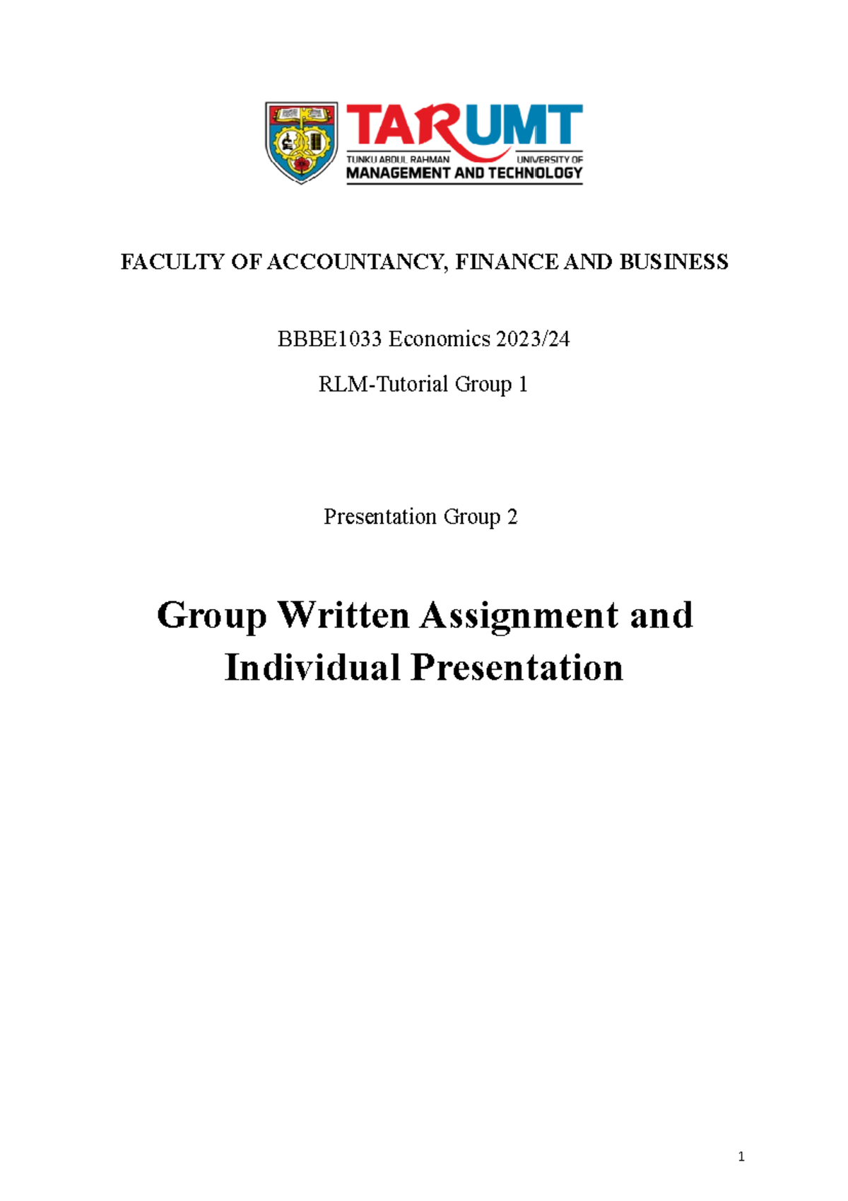 BBBE1033 Economics-Tutorial 3 - FACULTY OF ACCOUNTANCY, FINANCE AND BUSINESS BBBE1033 Economics ...
