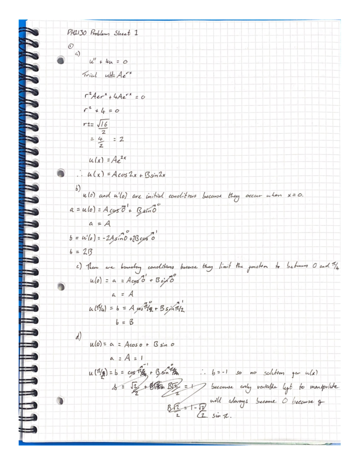 Maths PS1 - Dr Tracey Berry - PH2130 Problem Sheet 1 1 a) 4u 0 Trial p2 ...
