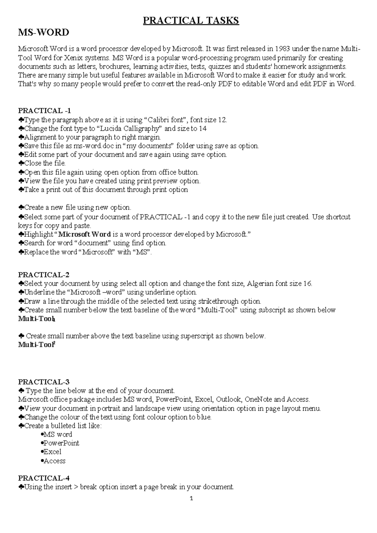 Word Excel and Powerpoint Tasks - PRACTICAL TASKS MS-WORD Microsoft ...