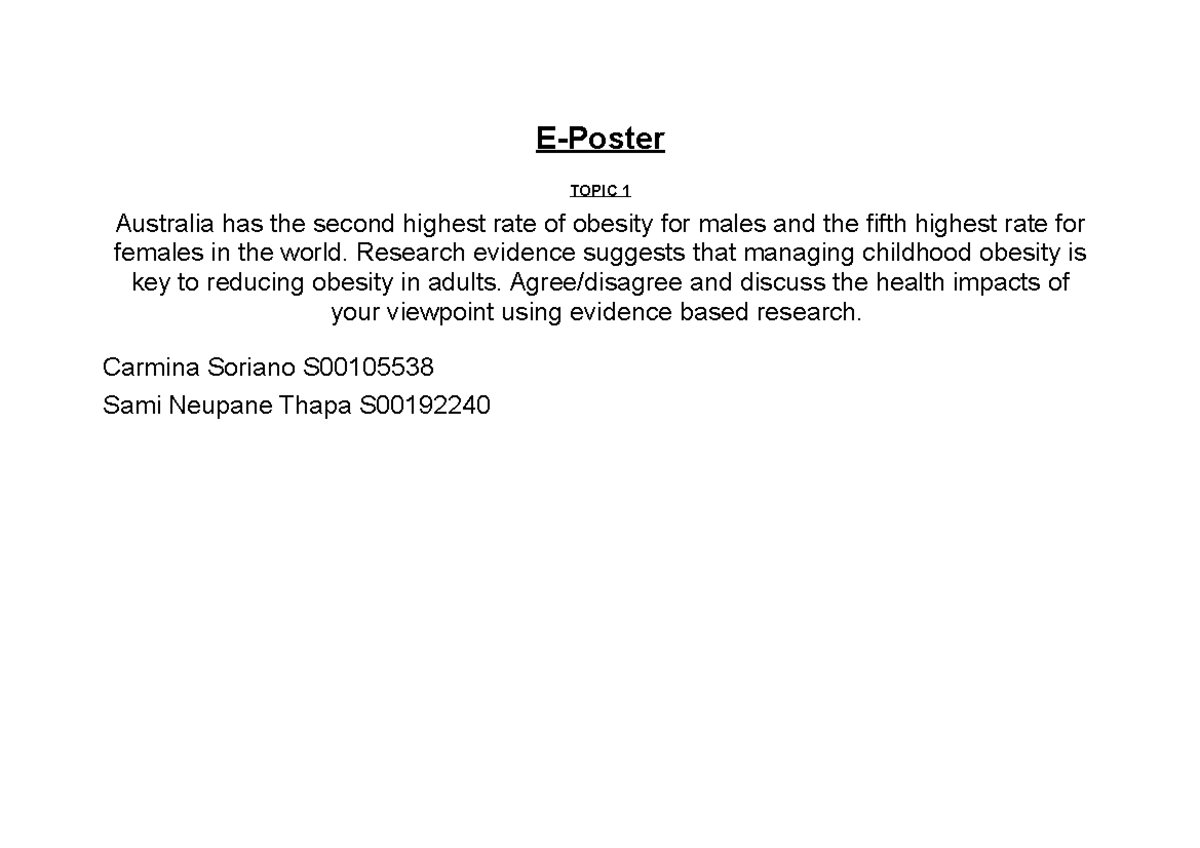 Eposter nrsg 353 - E-Poster TOPIC 1 Australia has the second highest ...