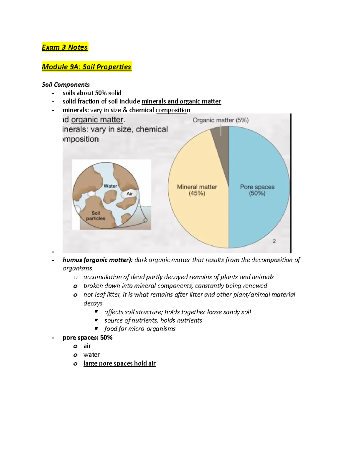 Exam 3 study guide - Exam 3 Notes Module 9A: Soil Properties Soil ...