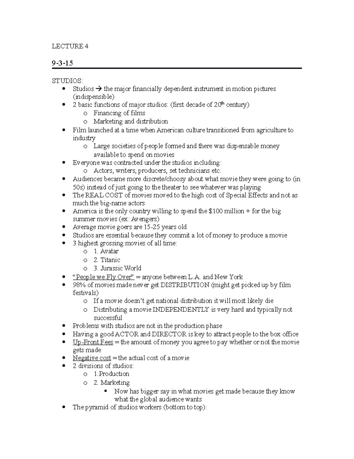 Lecture 4 - Professor Paul Lazarus - LECTURE 4 STUDIOS: Studios the ...