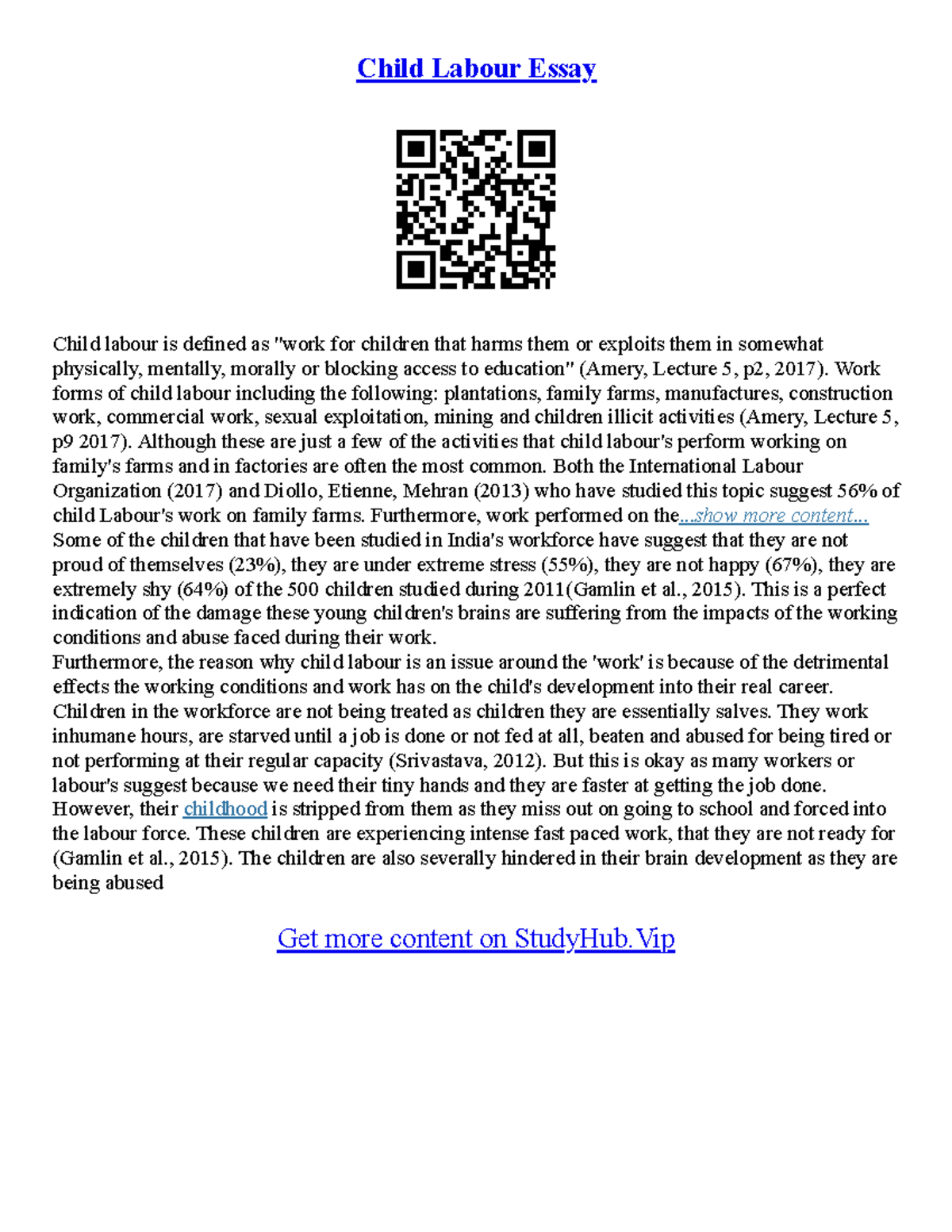 Essay Child Labour - Child Labour Essay Child labour is defined as ...