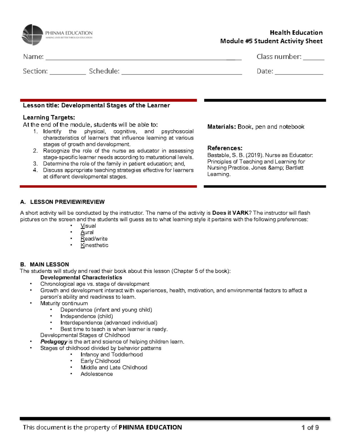HE SAS 5 - Health Education - Module #5 Student Activity Sheet Name ...