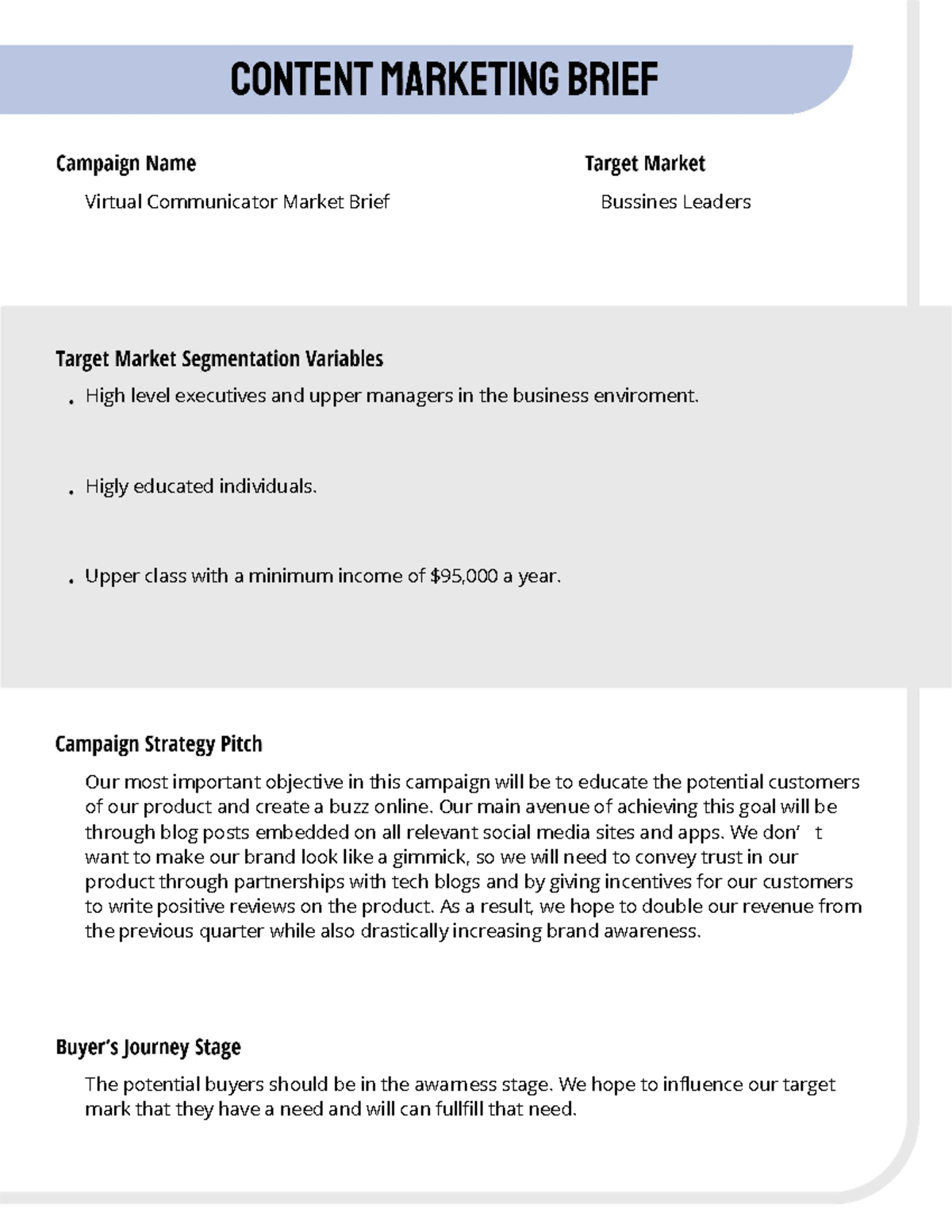 Content Marketing Brief Template task 1 - Virtual Communicator Market ...
