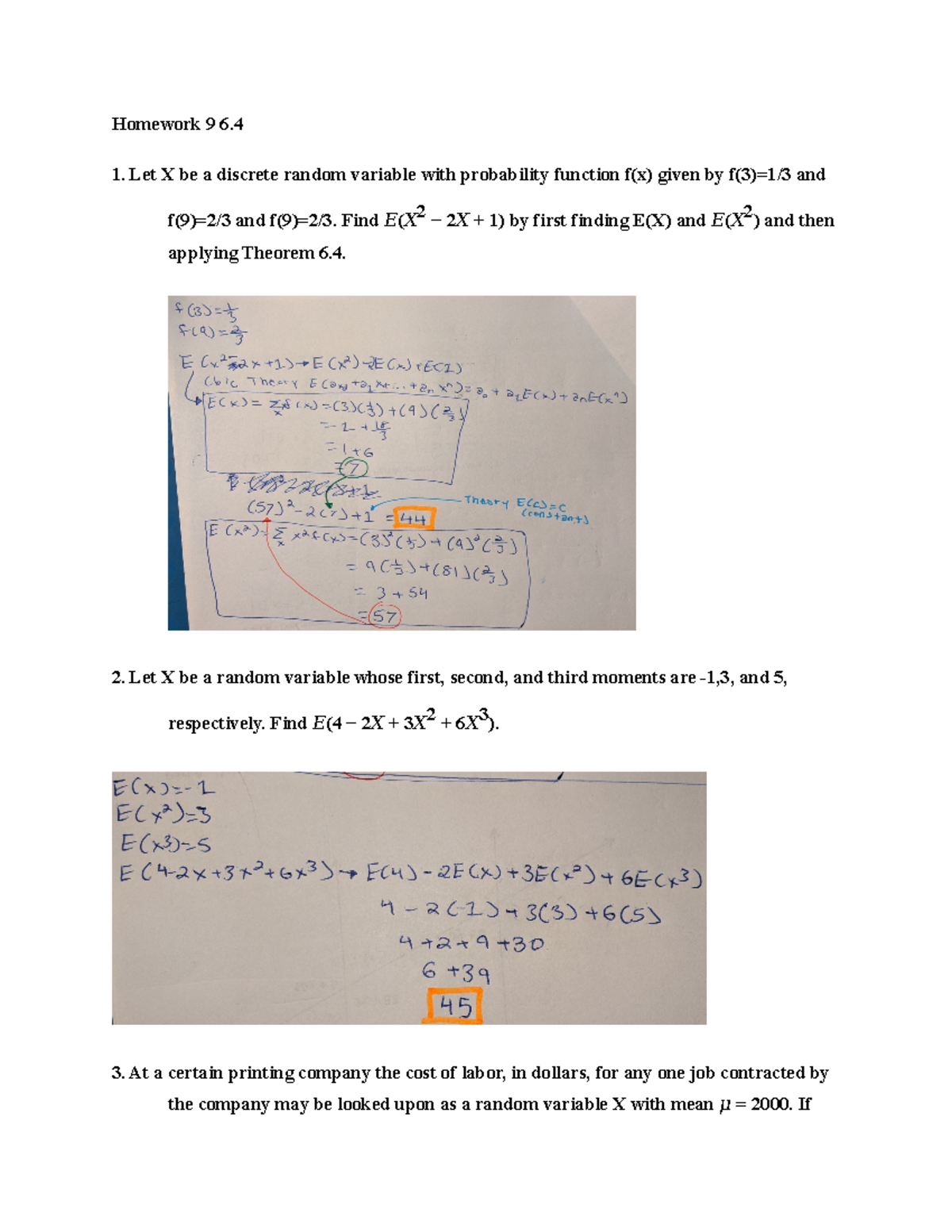 MATH241 HW9 - Homework 9 6. Let X be a discrete random variable with probability function f(x ...