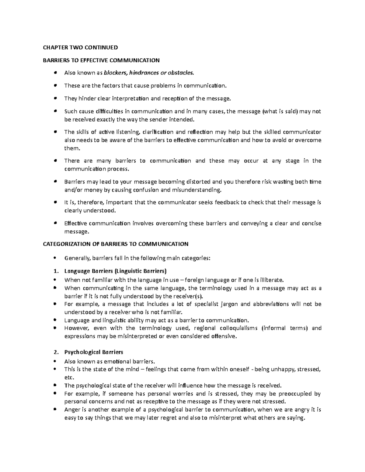 10.10.2022 Barriers TO Effective Communication - CHAPTER TWO CONTINUED ...