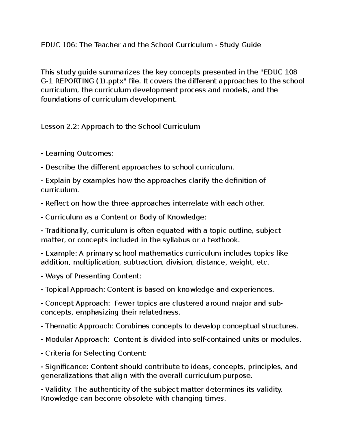 Document - Module - EDUC 106: The Teacher and the School Curriculum ...