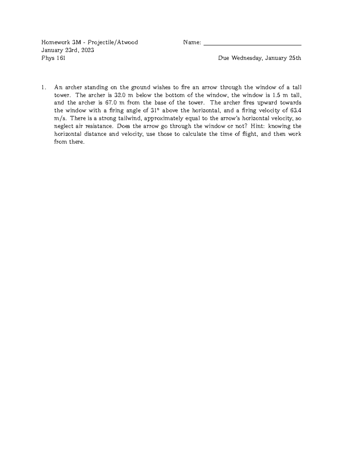 CM-3M R01-25 - Classical Mechanics - Homework 3M - Projectile/Atwood ...