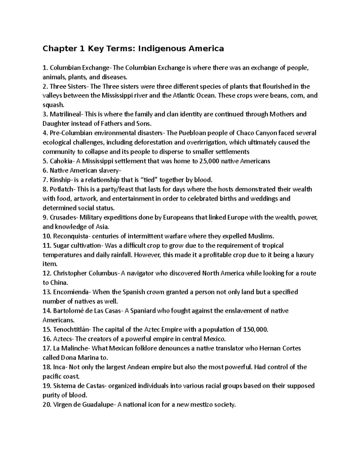 Chapter 1 Key Terms - piss off - Chapter 1 Key Terms: Indigenous ...