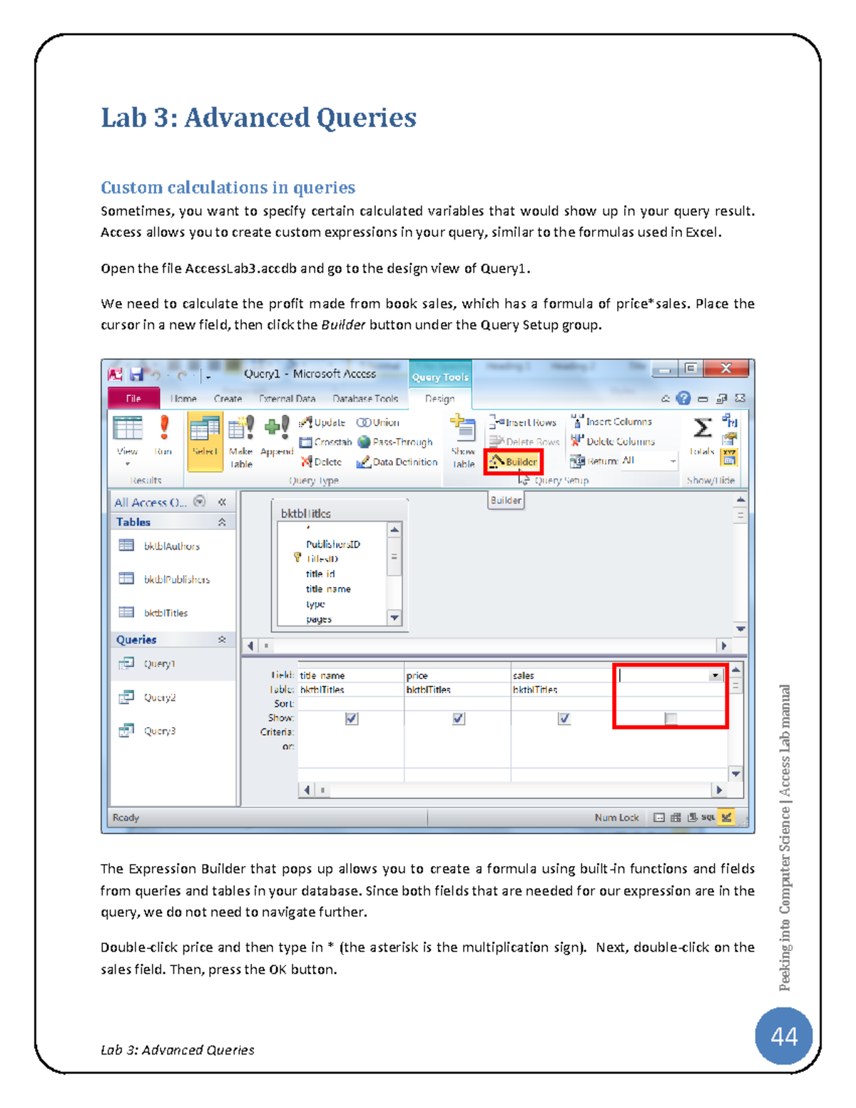 Lab3 Access - Activity - Peeking into Computer Science | Access Lab manual Lab 3: Advanced ...