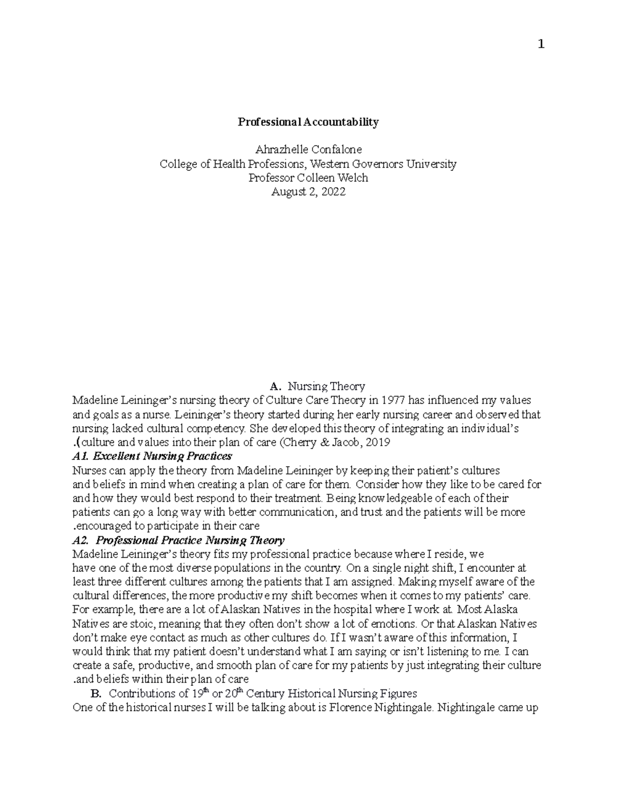 C304 Task 1 final - Western Governors University Professional Roles and ...