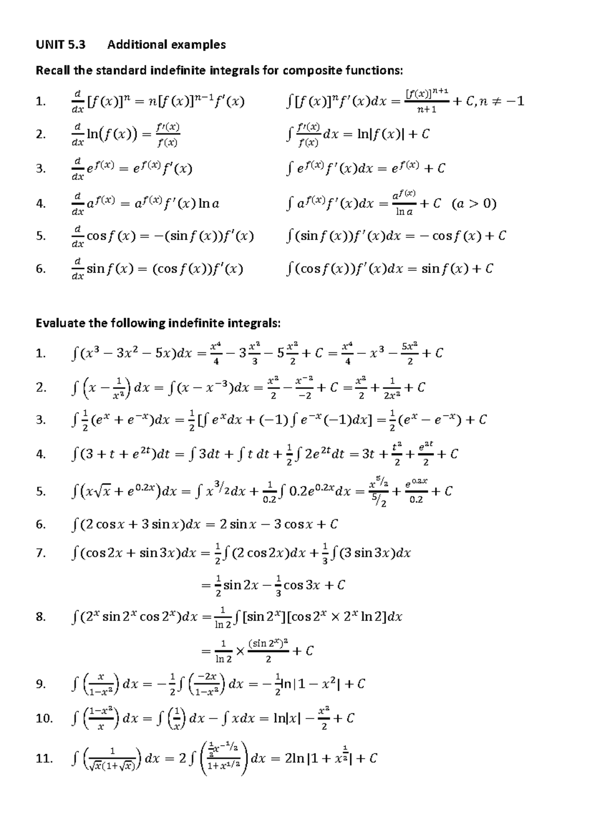 UNIT 5.3 Additional Examples - UNIT 5 Additional examples Recall the ...