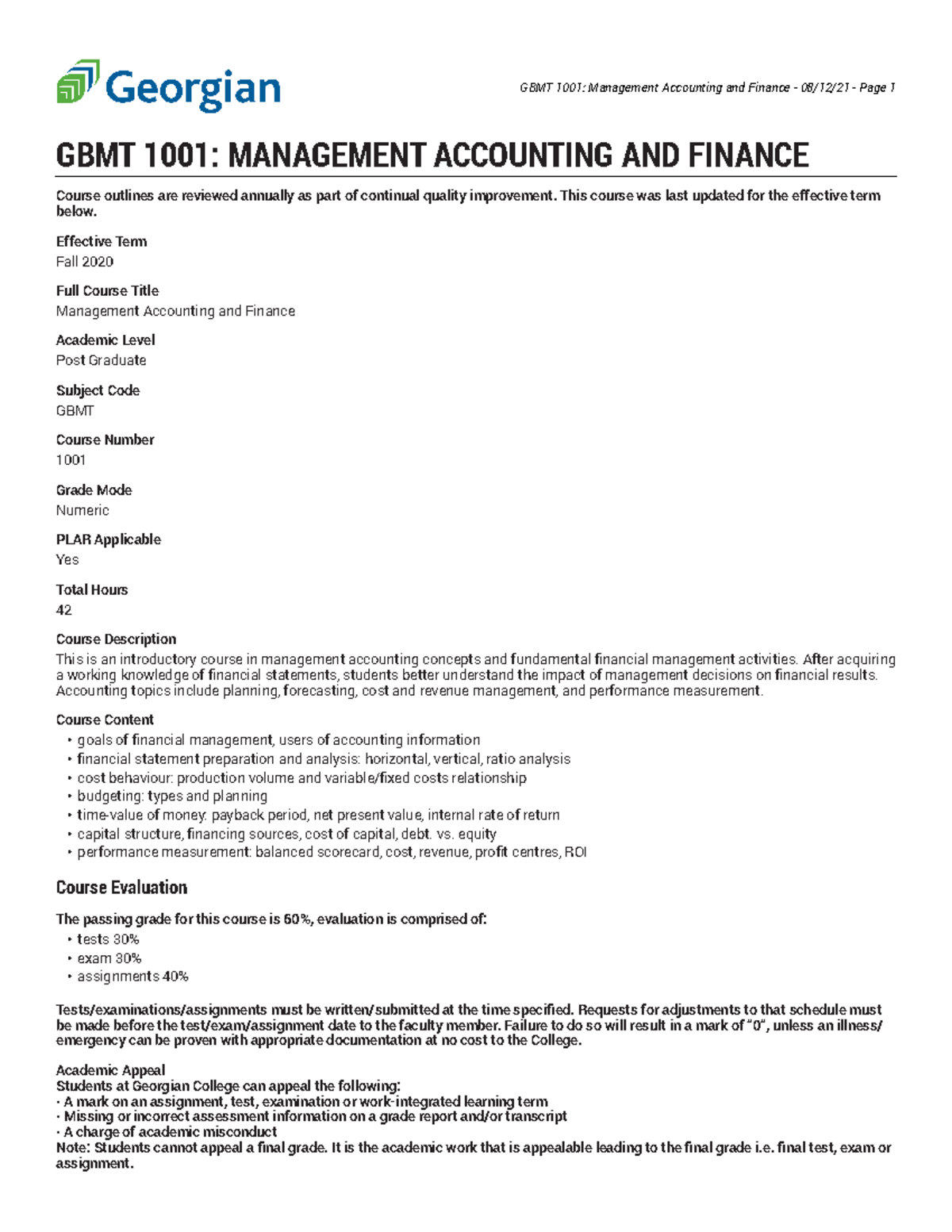 GBMT 1001 Management Accounting and Finance - This course was last ...