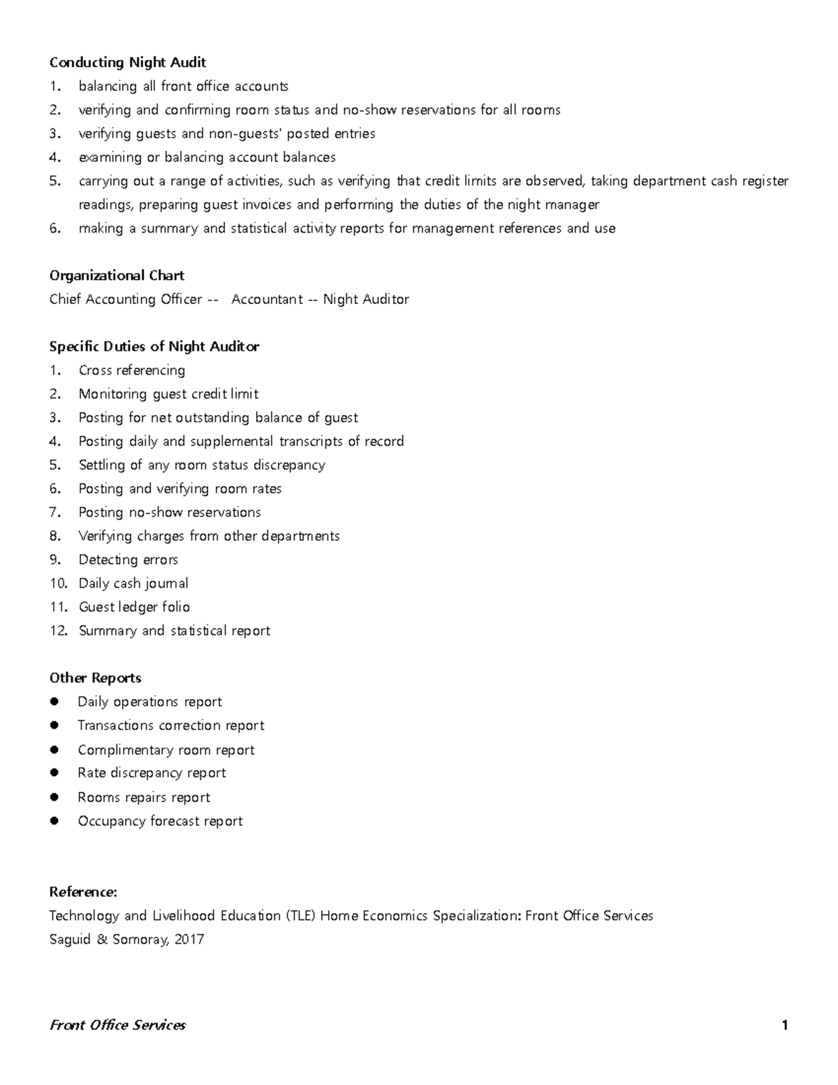 W12 Conducting Night Audit Part 1 - Module - Front Office Services 1 ...