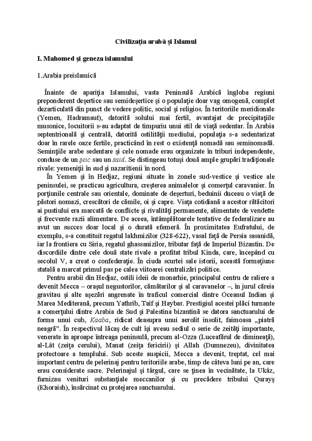 Introducere în istoria medievala universală CURS IV - Civilizația arabă ...