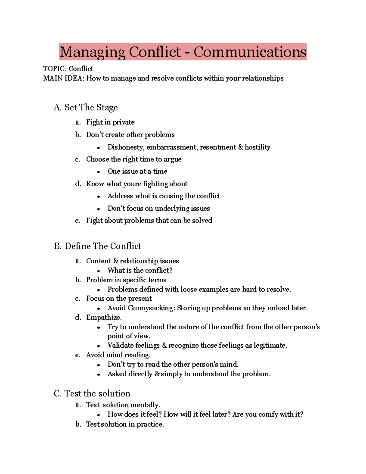 Paper 2 - Textbook notes: managing conflict how to manage conflict ...