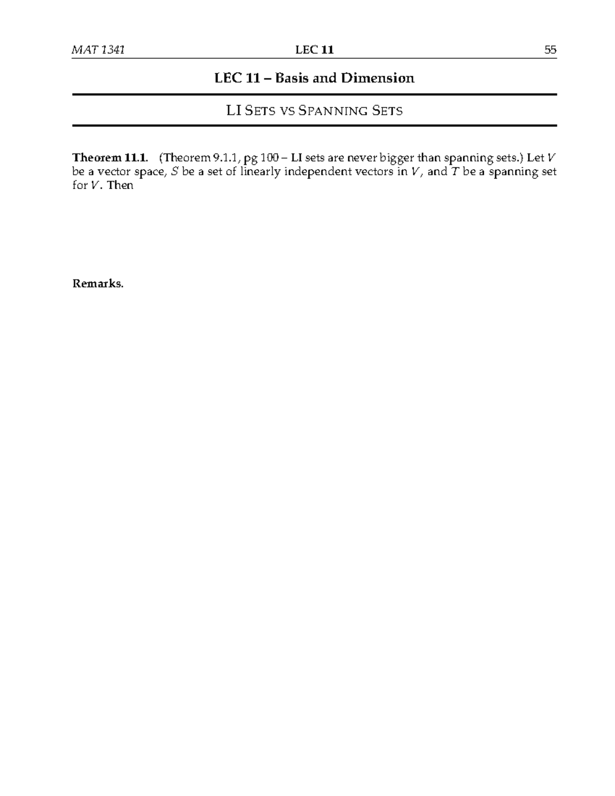 MAT 1341 Lecture 11 - lec - MAT 1341 LEC 11 55 LEC 11 – Basis and ...