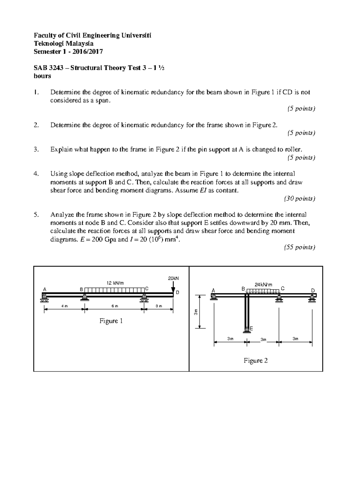 Theory OF Structure TEST 3 WITH Answer 2016 2017 - Faculty of Civil ...