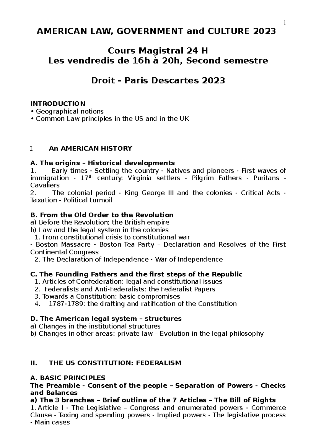 American Law and Gov Outline FJP PLAN 2023 - AMERICAN LAW, GOVERNMENT ...