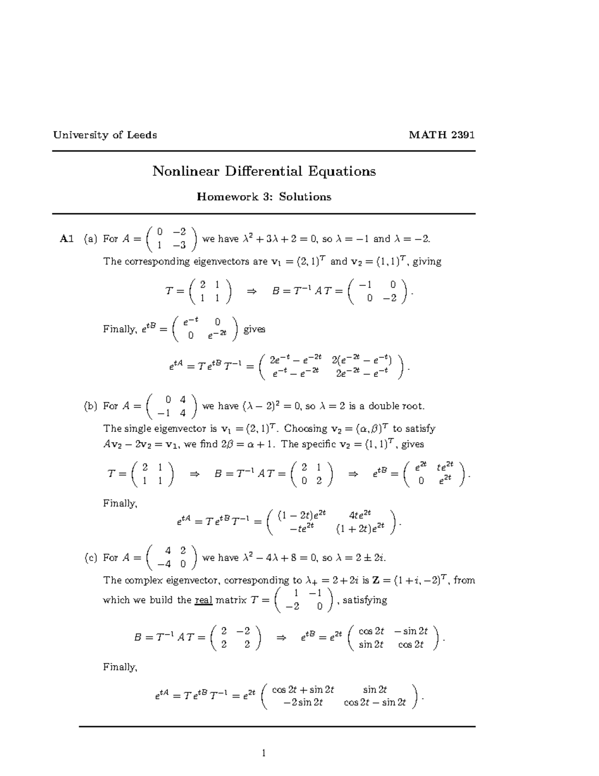 2391-2022-HW3solutions - University of Leeds MATH 2391 Nonlinear ...