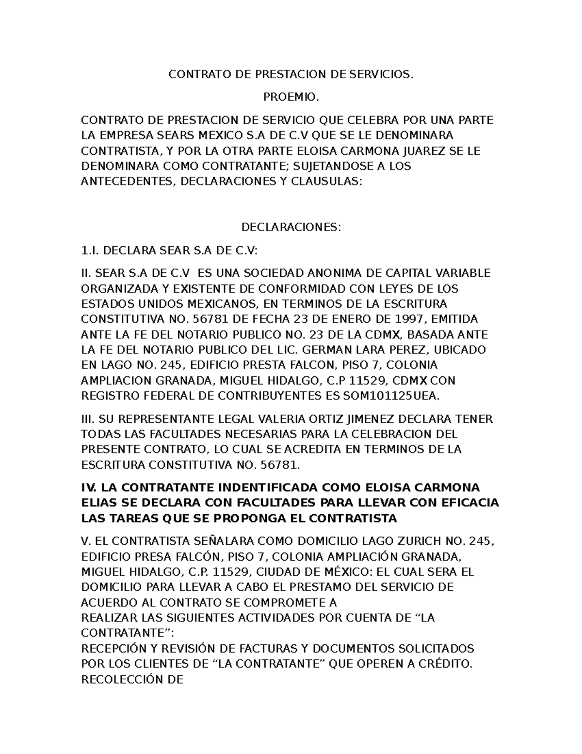 Contrato DE Prestacion DE Servicios - CONTRATO DE PRESTACION DE ...