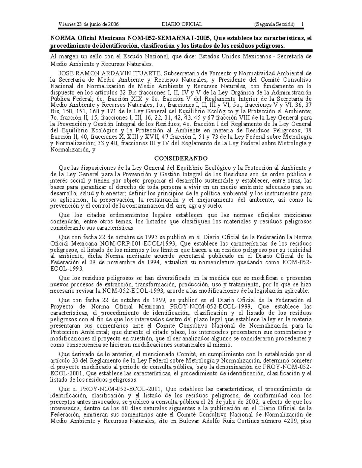 Norma Oficial Mexicana NOM-052- Semarnat-2005 - NORMA Oficial Mexicana ...