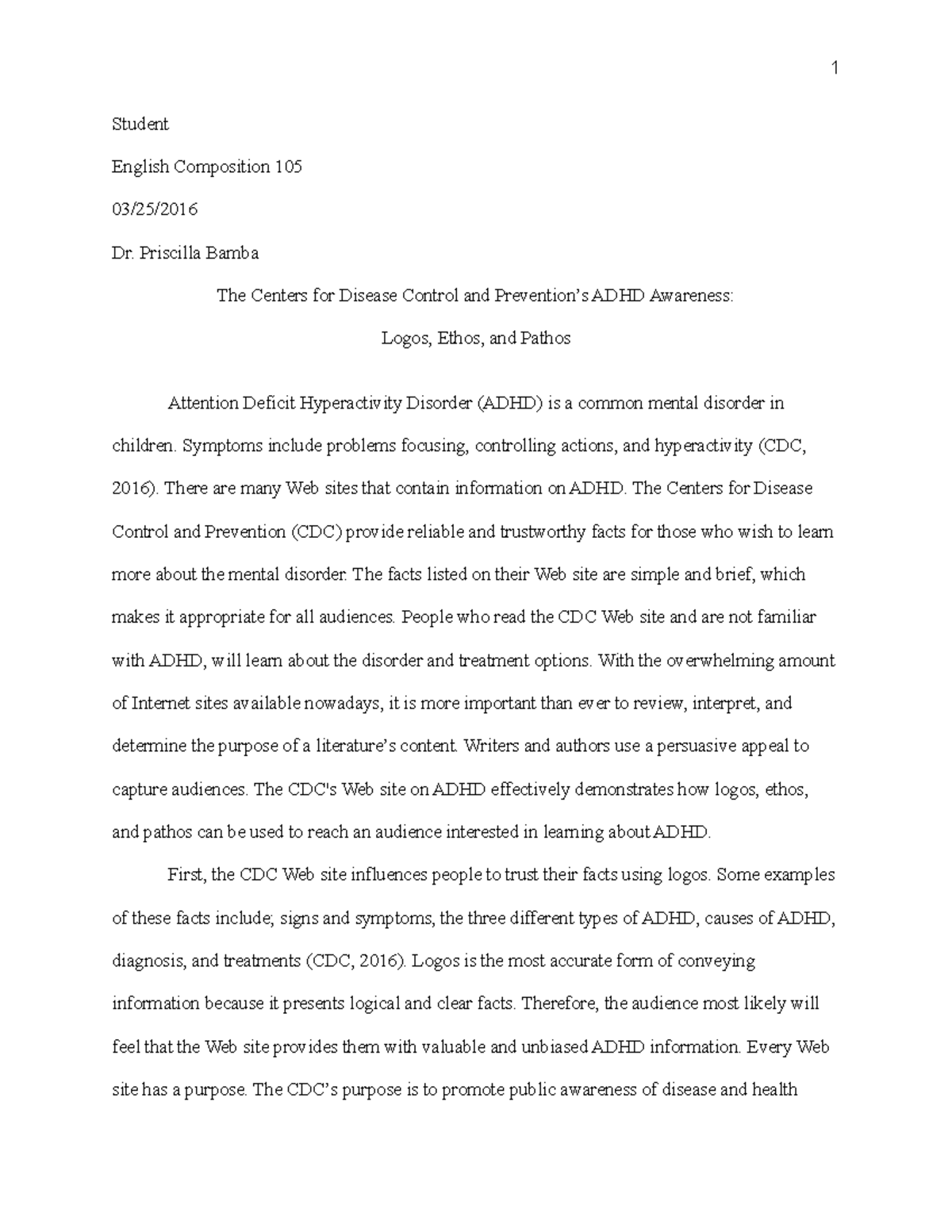 Example Rhetorical Analysis Essay Student English Composition 105 03