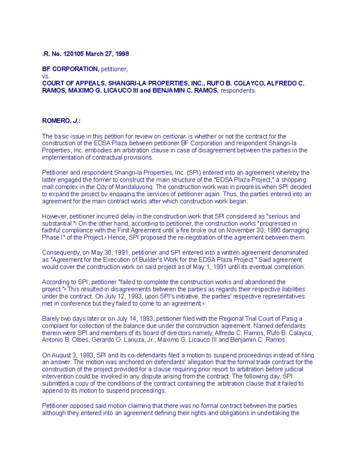 BF Corp. vs CA - Lecture notes 1 - .R. No. 120105 March 27, 1998 BF ...