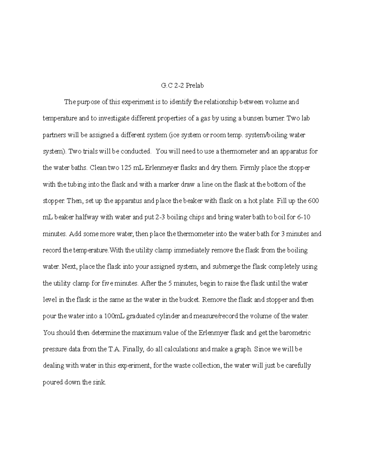 G.C 2-2 Prelab - Pre-lab assignment. - G 2-2 Prelab The purpose of this ...