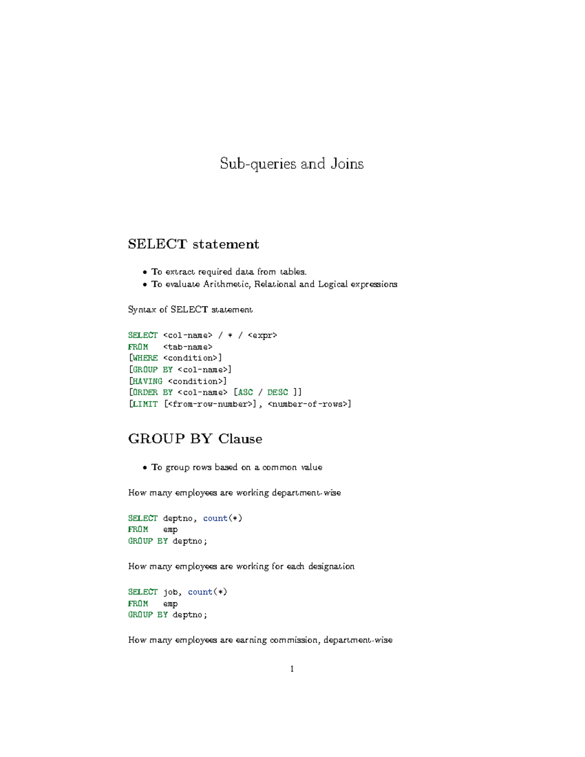My Sql 5 Sub Queries Joins Sub Queries And Joins Select Statement To Extract Required Data