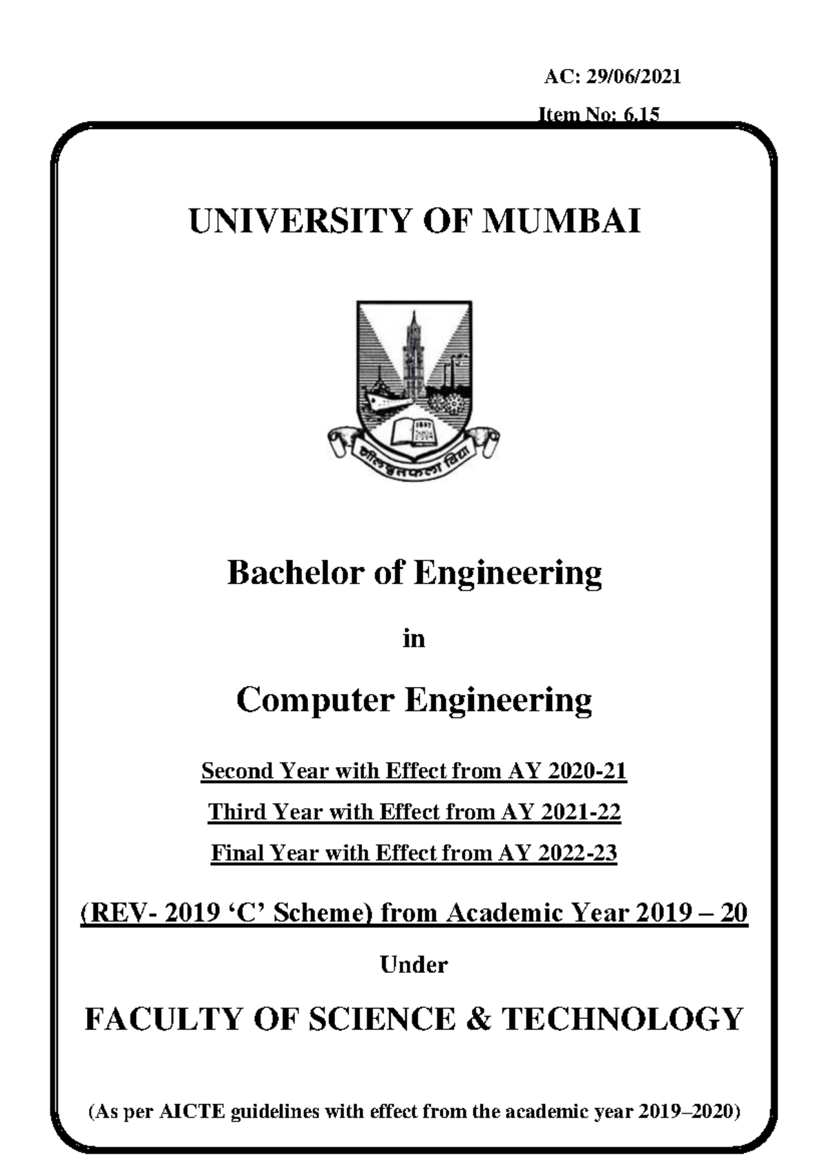 Computer Engineering Syllabus Sem Vi Mumbai University AC 29 06