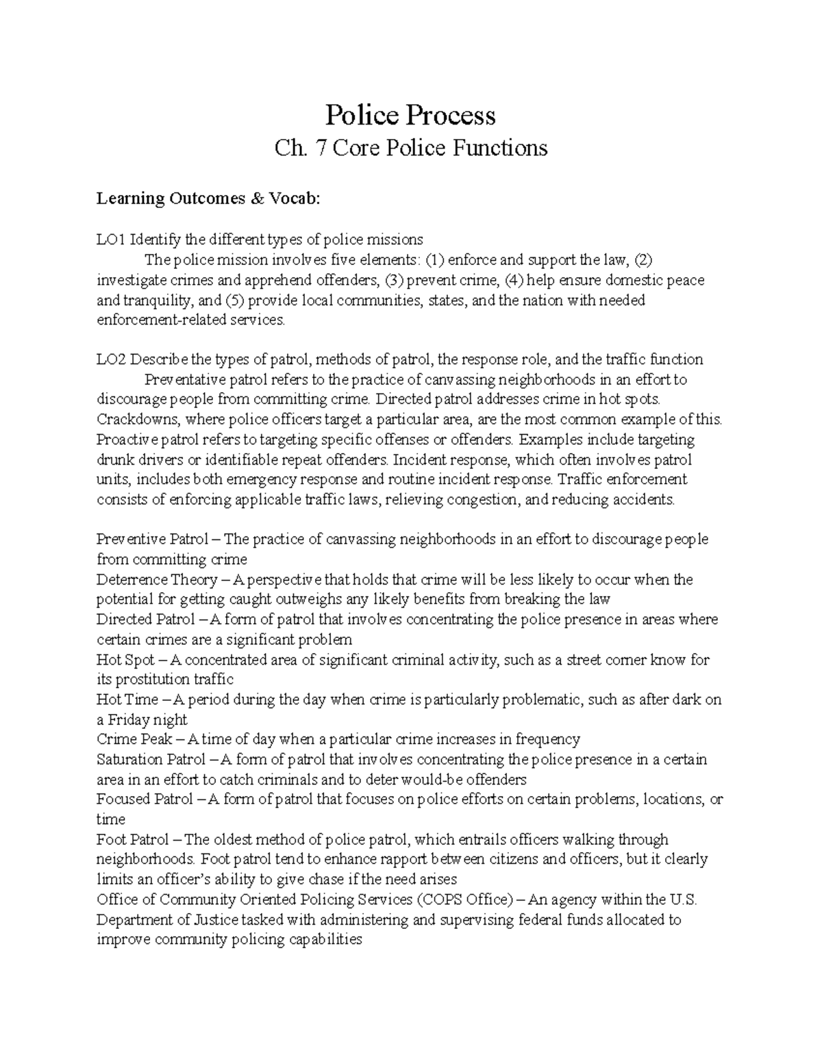 Ch. 7 notes - This course was taught by Dr. Kim - Police Process Ch. 7 ...
