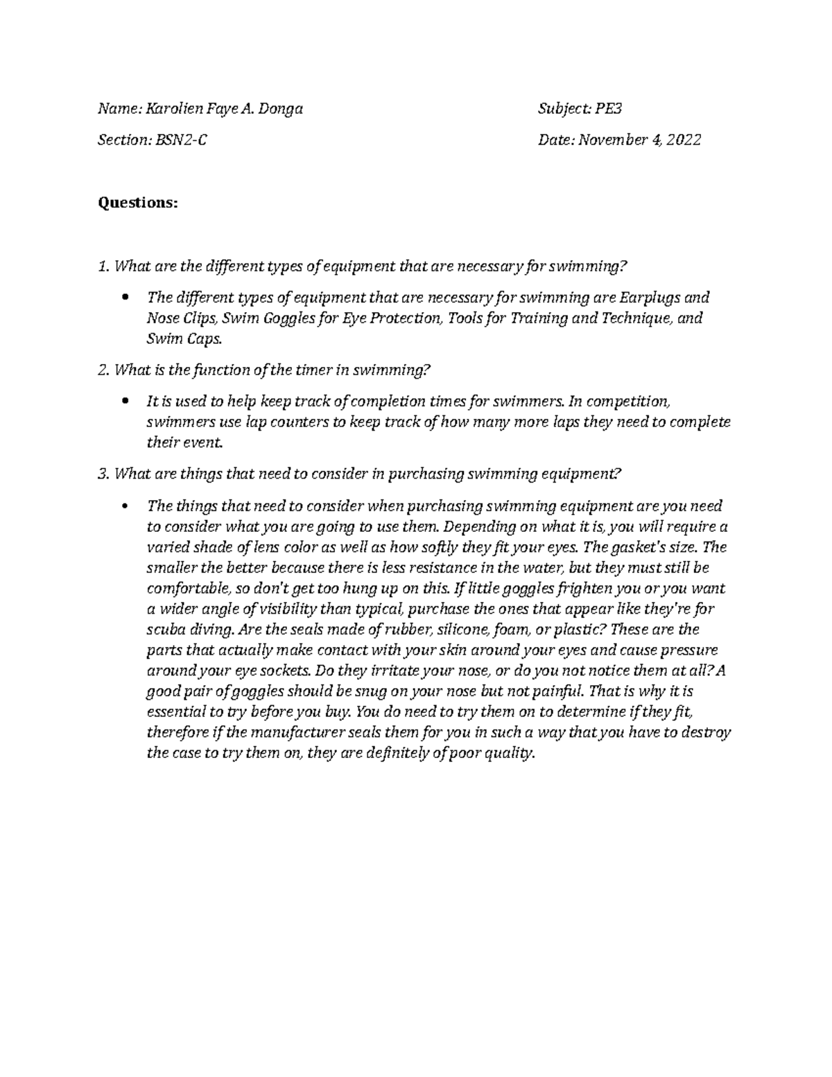 Donga PE3 Q2 - adfsfgfgds - Name: Karolien Faye A. Donga Subject: PE Section: BSN2-C Date ...