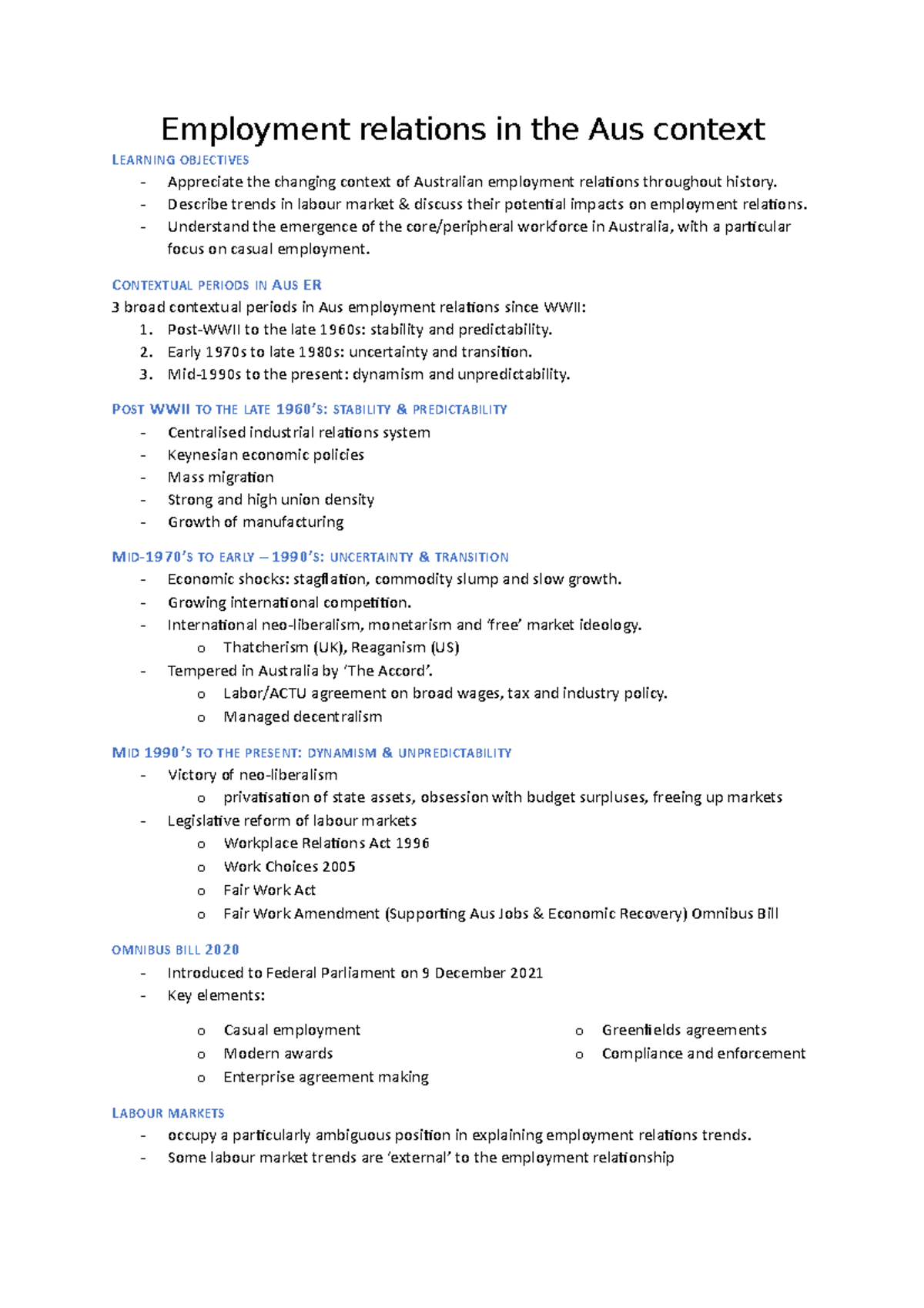 LEC 3 2040 Employment relations in the Australian context - Employment ...