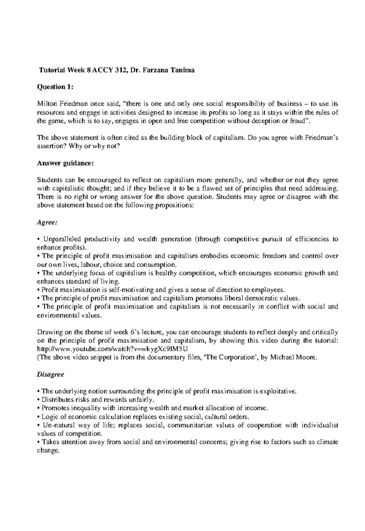 Tutorial Week 8 ACCY 312 Answers - Tutorial Week 8 ACCY 312, Dr ...